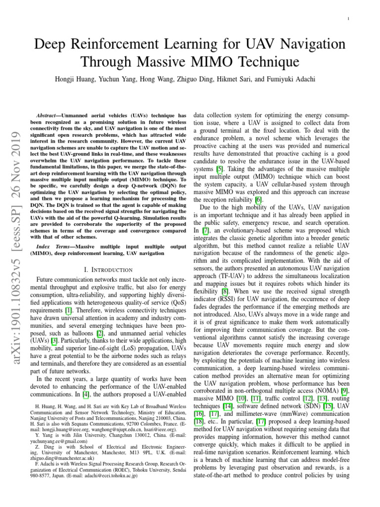 Deep Reinforcement Learning For UAV NavigationThrough Massive MIMO ...