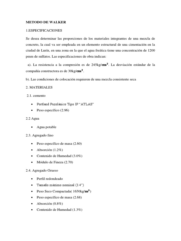Metodo Walker Ejersicio | PDF | Hormigón | Cemento