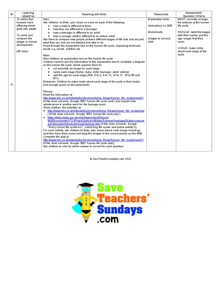 Human Life Cycle (Lesson Plan) | PDF | Adolescence | Lesson Plan