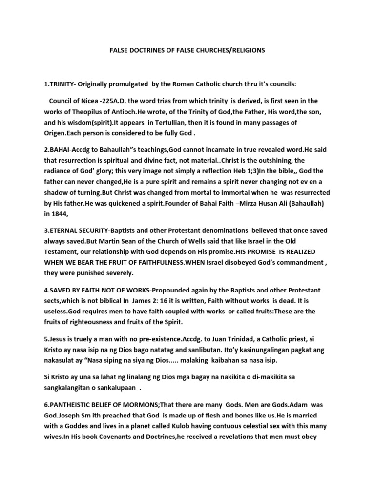 False Doctrines of False Churches | PDF | Christian Church | Trinity