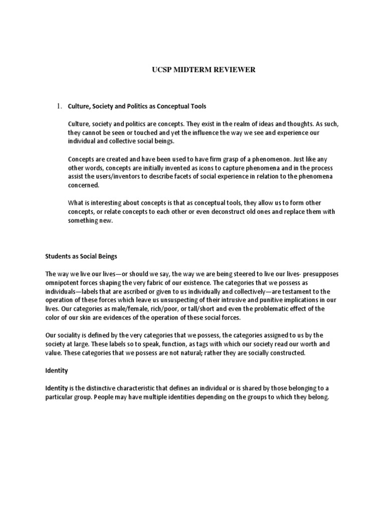 Ucsp Midterm Reviewer | PDF | Sociology | Social Conflict