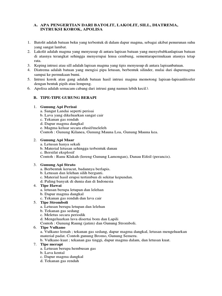 Pengertian dan Tipe Gunung Berapi | PDF