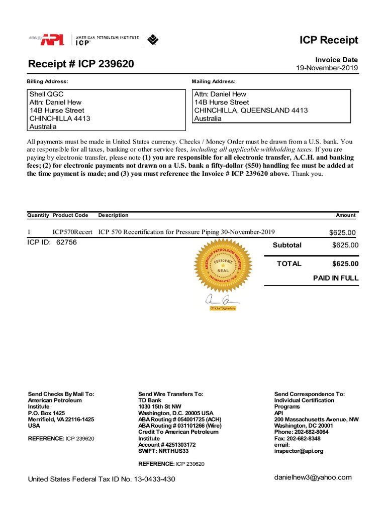 ICP Receipt - ICP 239620 | PDF | Receipt | Cheque