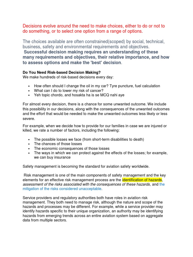 Risk Based Decision Making | Download Free PDF | Risk | Risk Management