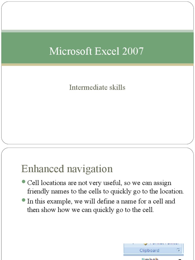 Excel 2007 Intermediate Skills Guide | PDF | Microsoft Excel | Macro ...