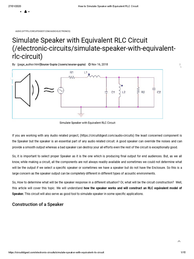 How To Simulate Speaker With Equivalent RLC Circuit PDF | PDF ...