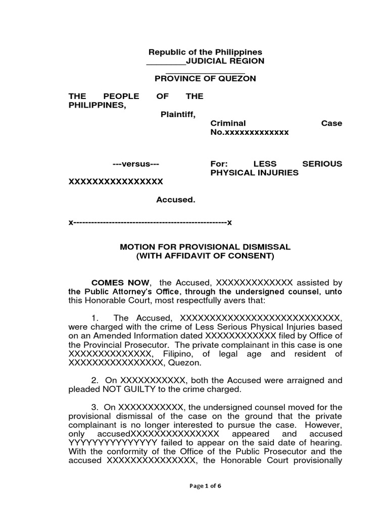 Motion for Provisional Dismissal | PDF | Prosecutor | Legal Procedure