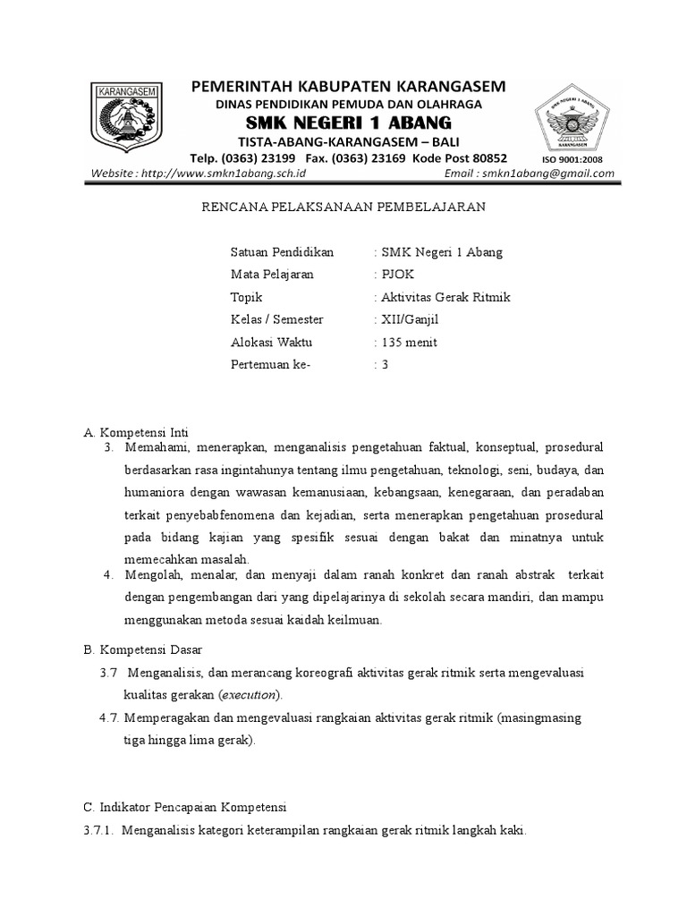 Contoh RPP Senam Ritmik | PDF