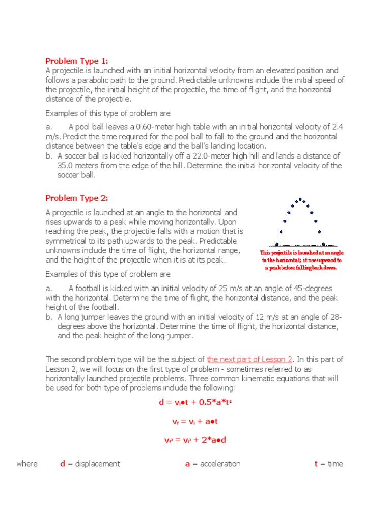 Projectile Motion Problem | PDF | Projectiles | Equations