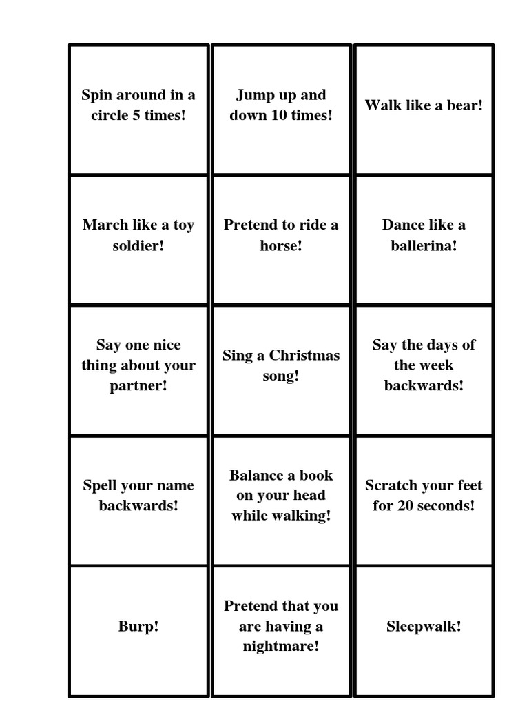 questions- Challange Cards