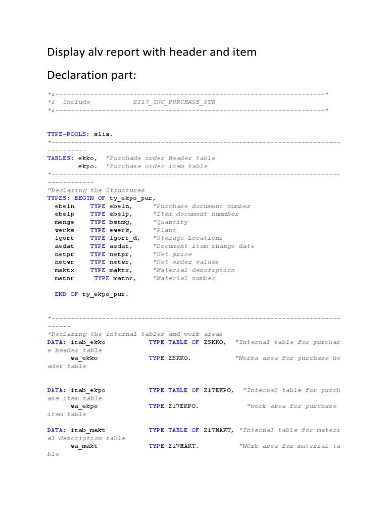 Display Alv Report With Header and Item | PDF | Subroutine | Parameter (Computer Programming)