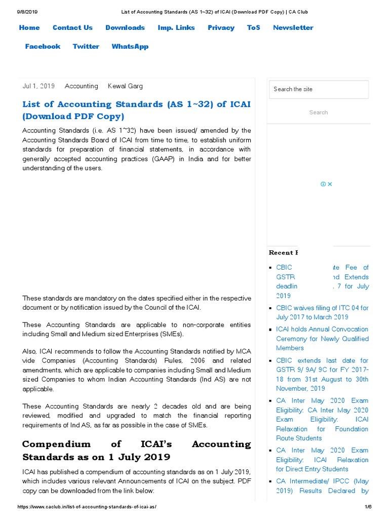 List of Accounting Standards (AS 1 - 32) of ICAI | PDF | Financial ... List of Accounting Standards (AS 1 - 32) of ICAI | PDF | Financial ...