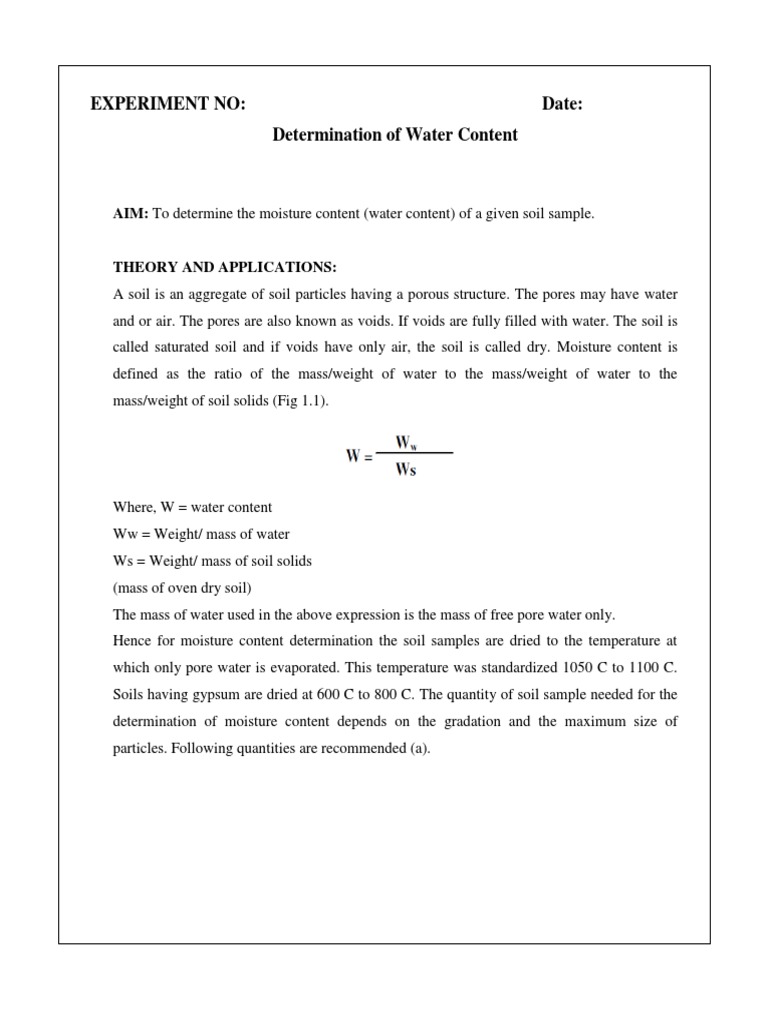 Determination of Water Content | PDF | Porosity | Soil