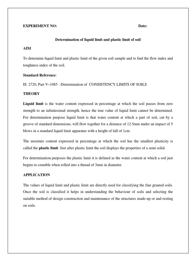 Liquid Limit and Plastic Limit | PDF | Materials | Nature