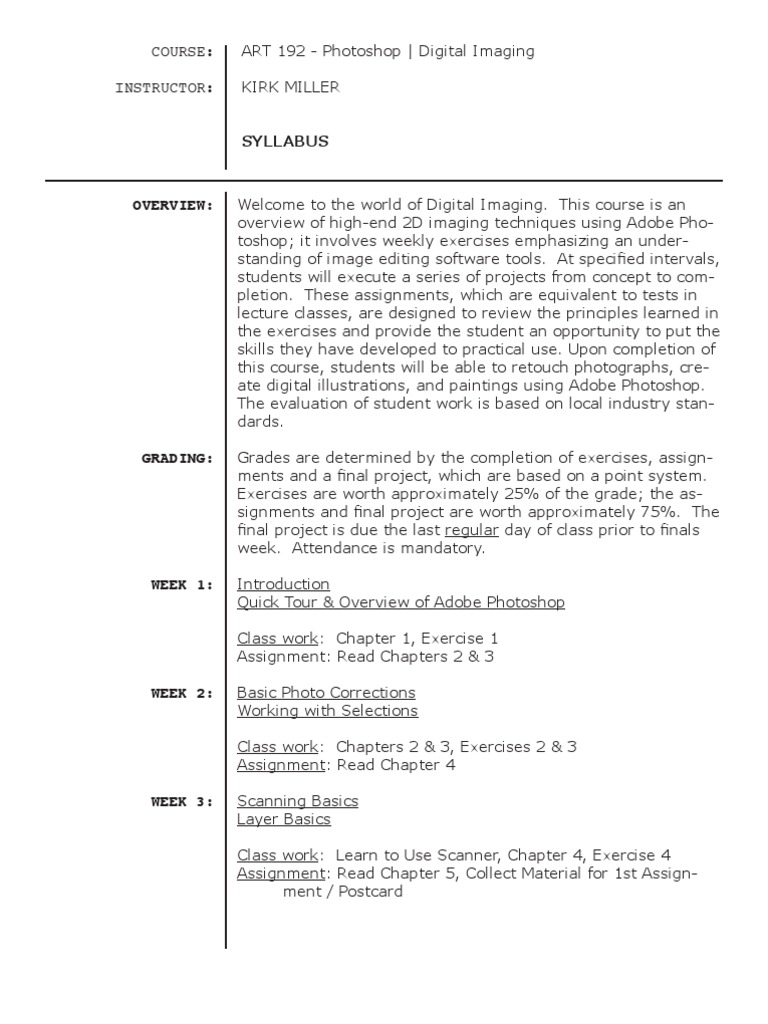 Photoshop Digital Imaging Syllabus | PDF | Adobe Photoshop | Media ...