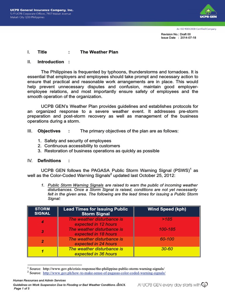 Work Suspension Guidelines Due to Weather | PDF | Emergency | Tropical ...