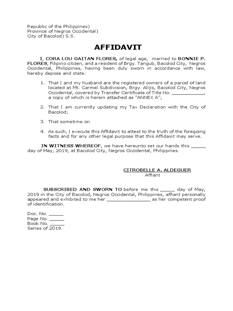 Affidavit - Tax Dec Gaitan | PDF