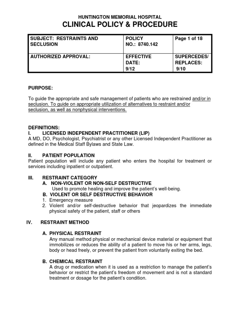 Restraint Policy | PDF | Patient | Risk Management