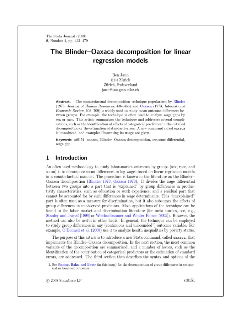Decomposition STATA | PDF | Variance | Linear Regression