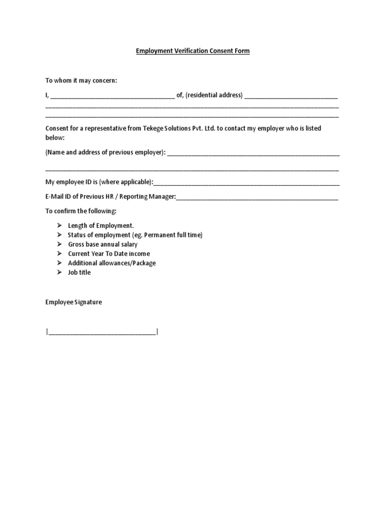 Employment Verification Consent Form | PDF