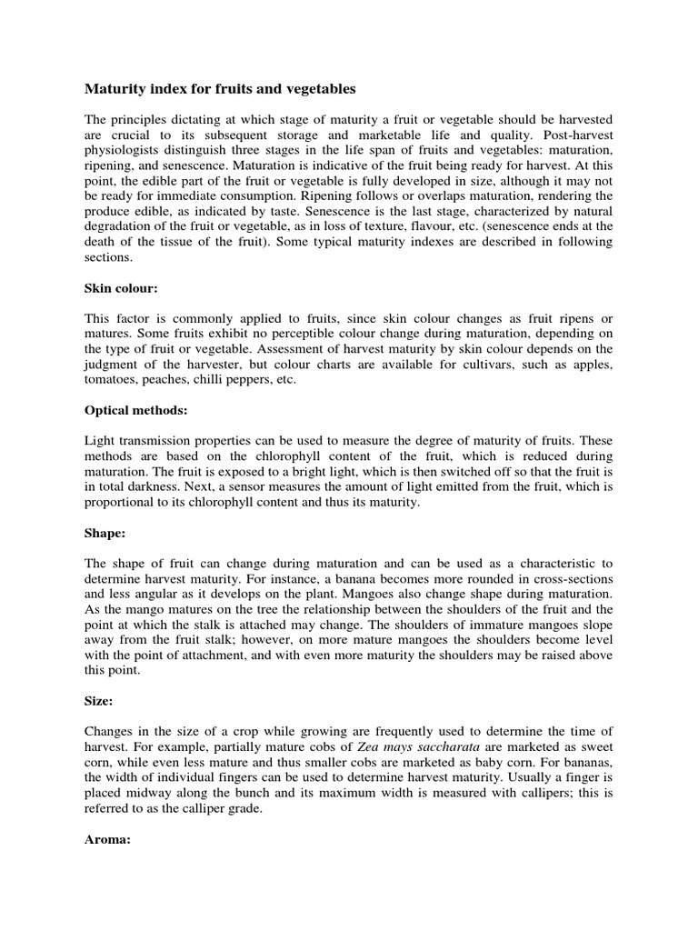 Maturity Indices | PDF | Vegetables | Ph