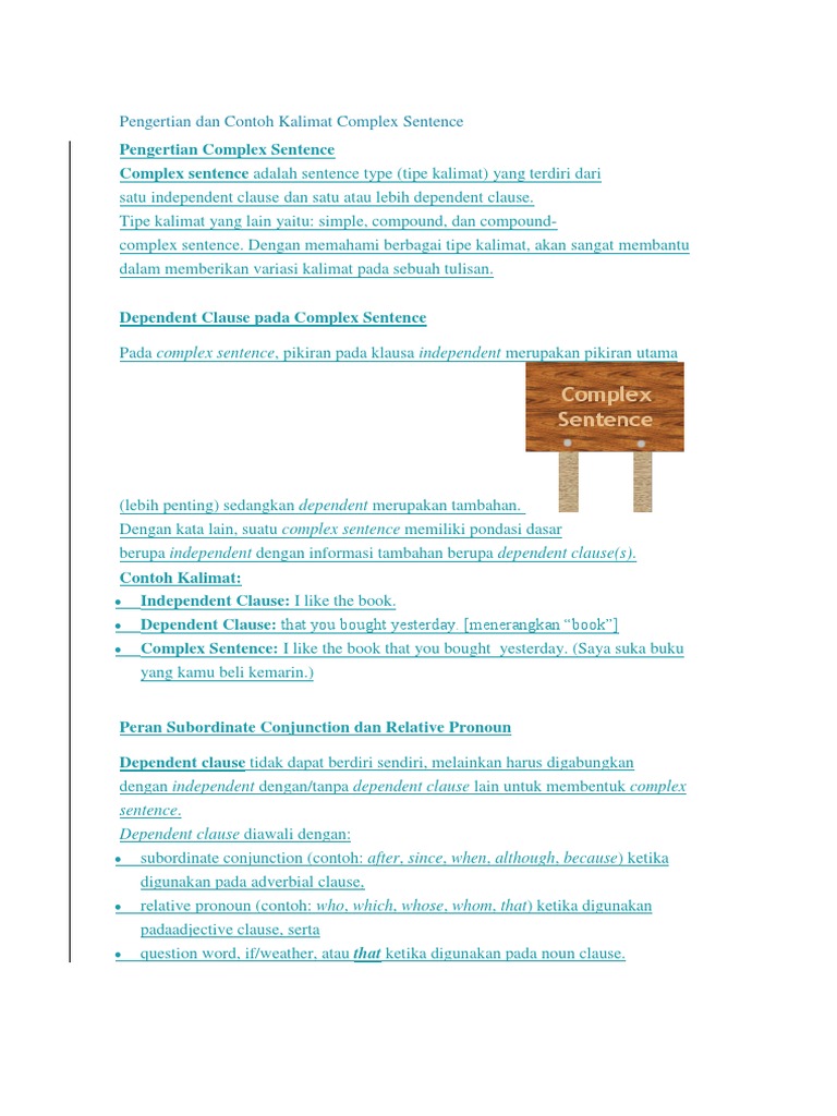Pengertian Dan Contoh Kalimat Complex Sentence | PDF
