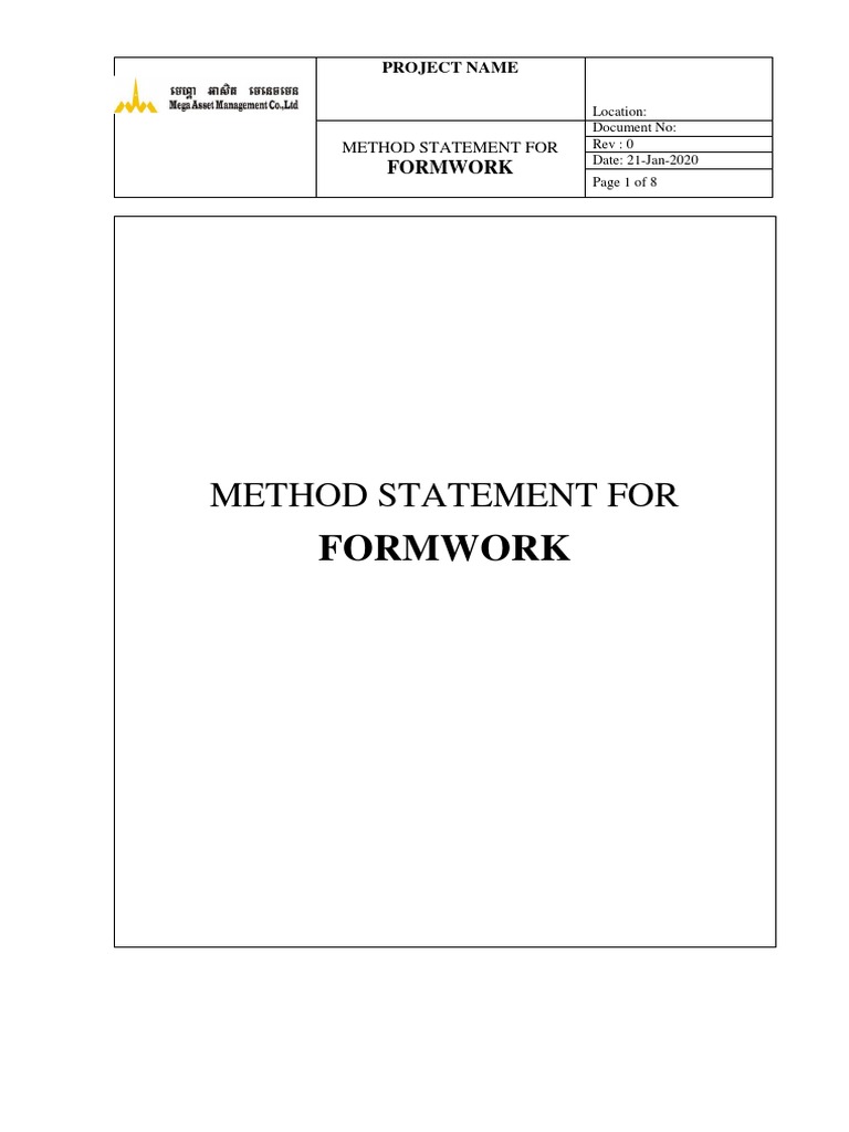 Method Statement Formwork | PDF | Civil Engineering | Economic Sectors