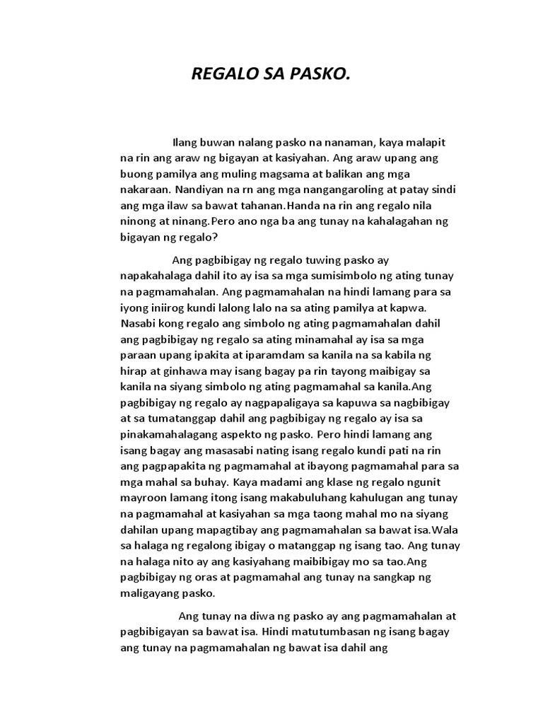 REGALO SA PASKO - Jonard Onatnal | PDF