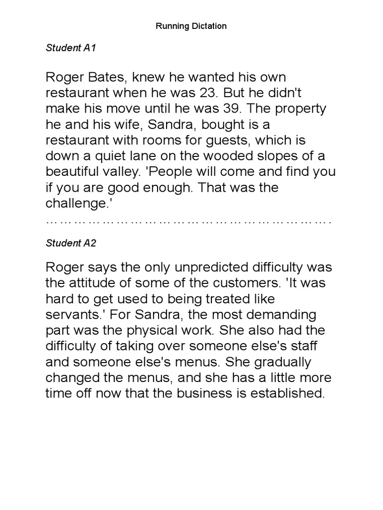 Running Dictation Intermediate | PDF | Restaurant And Catering