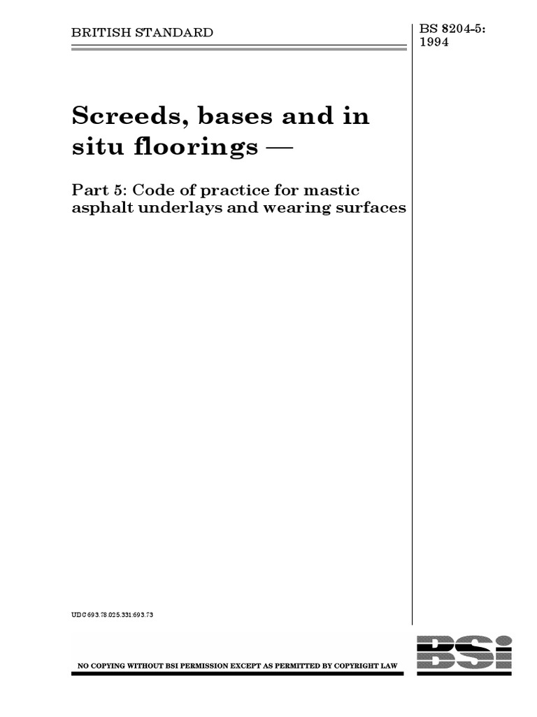 BS 8204-5-1994-Screeds, Bases and in Situ Floorings-Code of | PDF ...