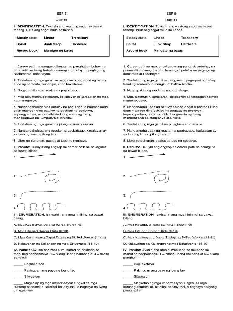 EsP 9 4th Quarter Quiz 1 | PDF
