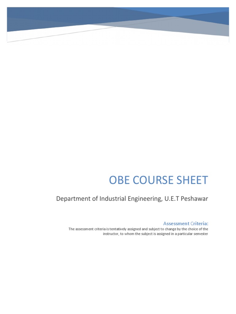 OBE Course Sheet Tentative Assessment Criteria V7 PDF | PDF ...