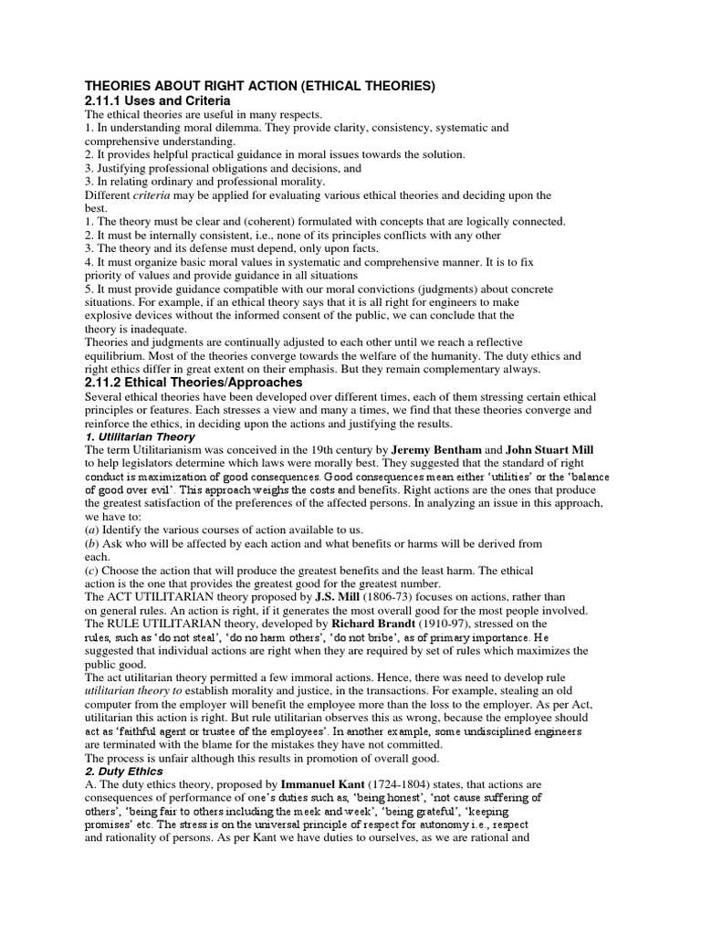 Ethical Theories of Right Action | PDF | Utilitarianism | Morality