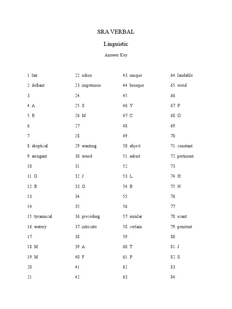 SRA Answer Key | PDF