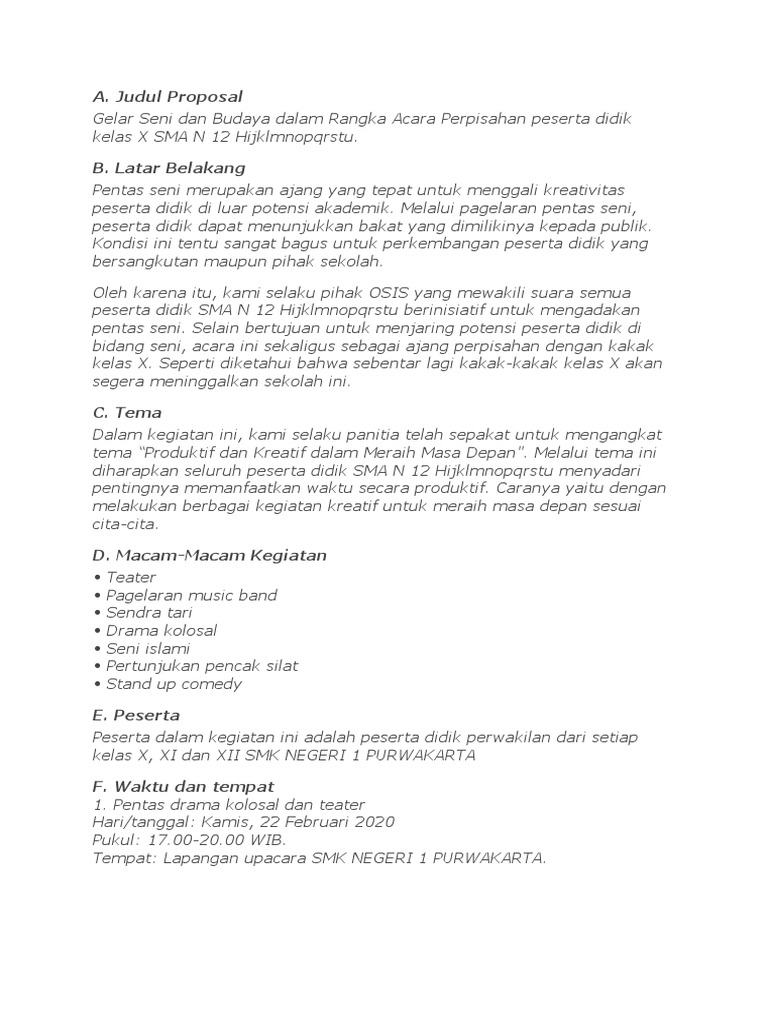 Proposal Pentas Seni | PDF