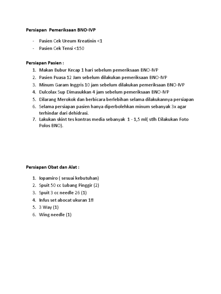 Persiapan BNO-IVP & CT Scan Abdomen | PDF