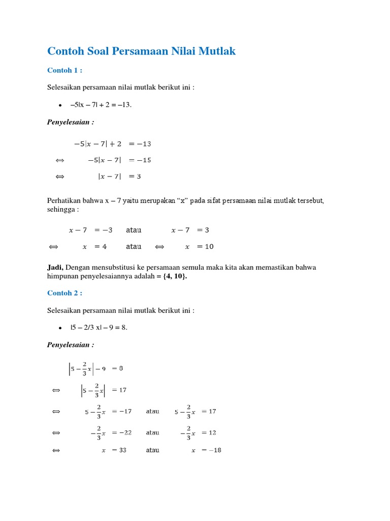 Contoh Soal Persamaan Nilai Mutlak | PDF | Metode & Bahan Ajar | Komputer