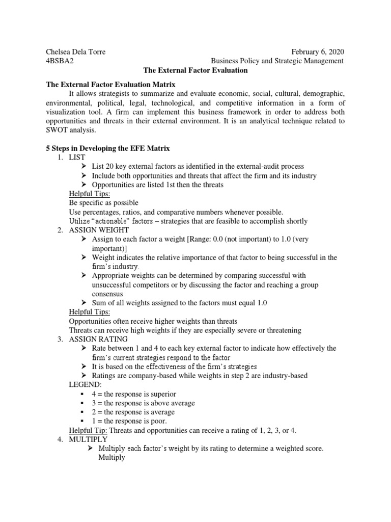 Developing the EFE Matrix for Strategy | PDF | Strategic Management ...
