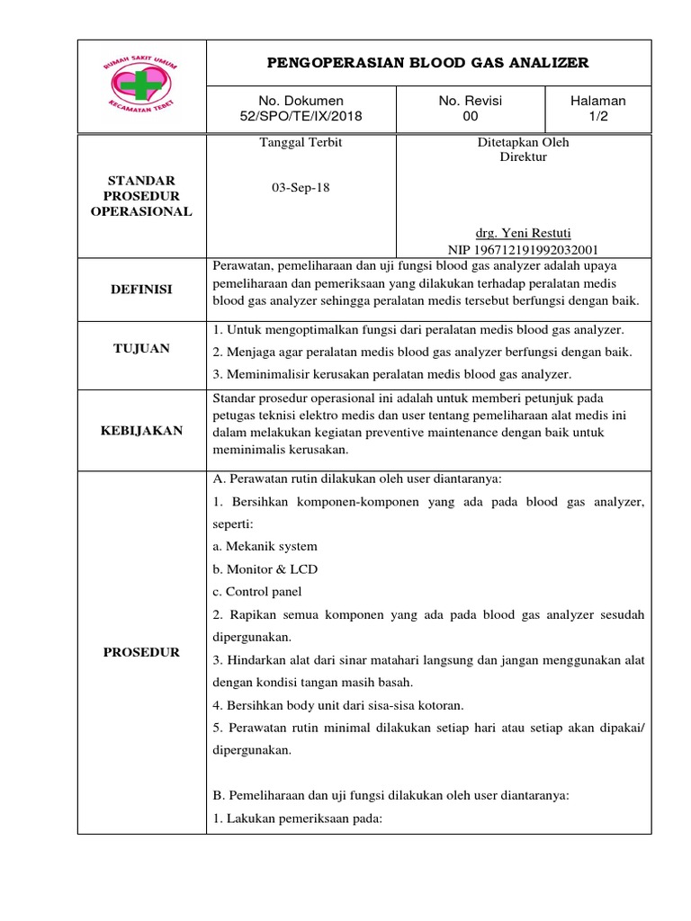 Sop Blood Gas Analyzer | PDF