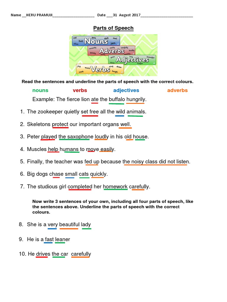 Worksheet Parts of Speech | PDF