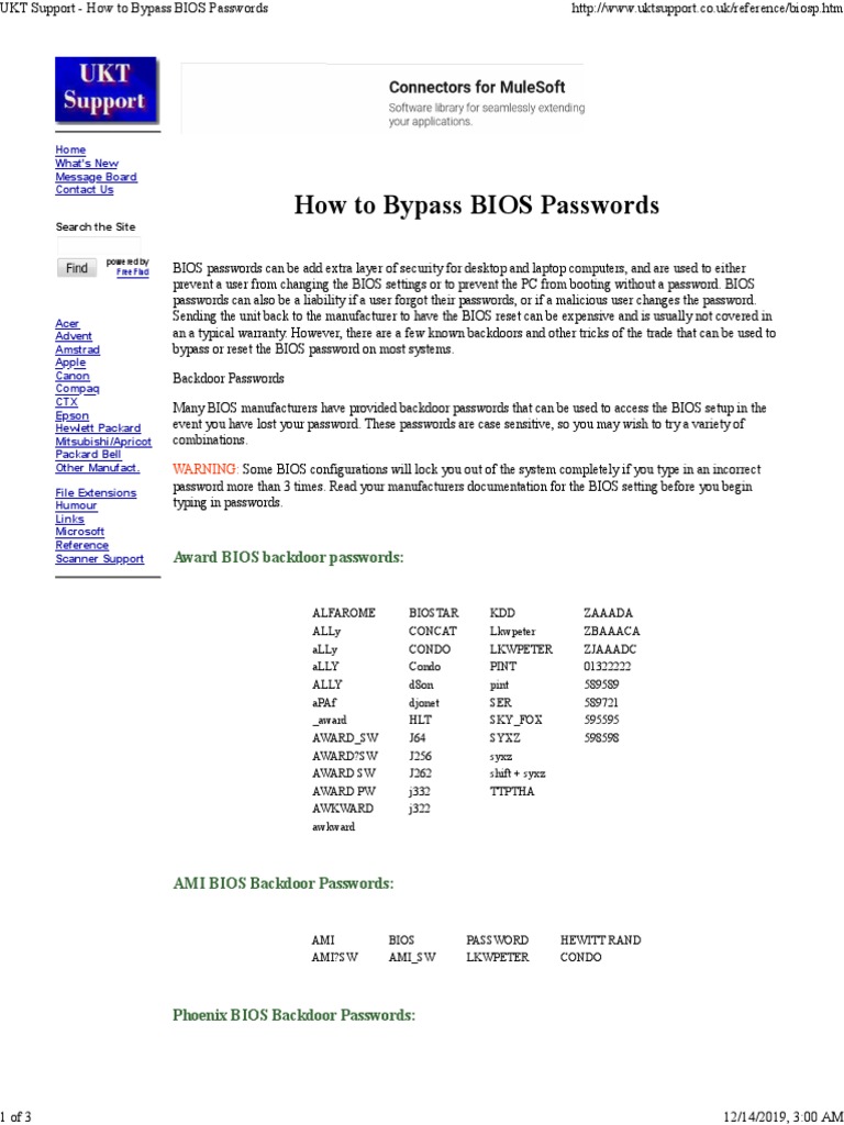 UKT Support - How To Bypass BIOS Passwords | PDF | Bios | Laptop