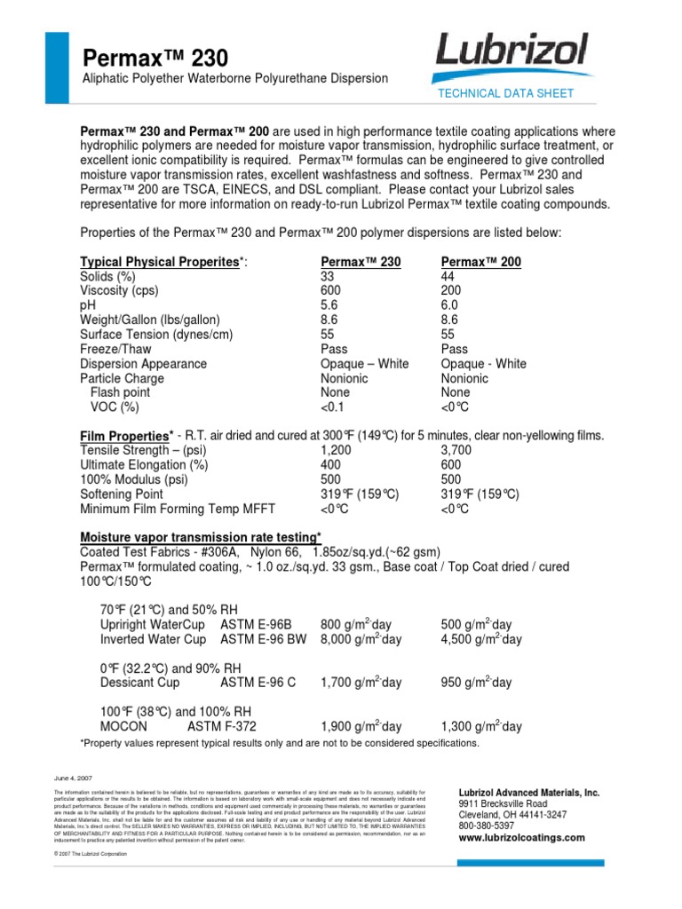 Permax 230 | PDF | Materials | Chemistry