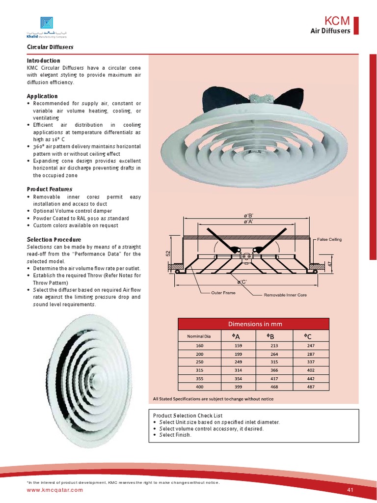 KCM - Circular Diffusers | PDF | Duct (Flow) | Atmosphere Of Earth