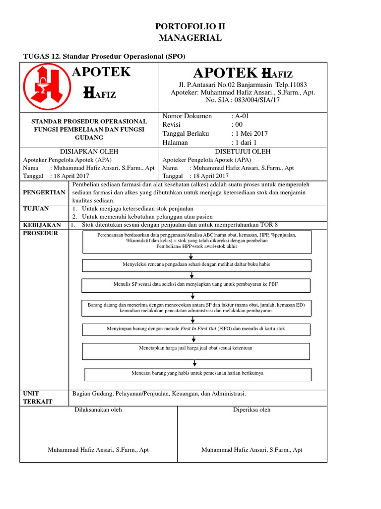 Sop Apotek Hafiz Fix | PDF