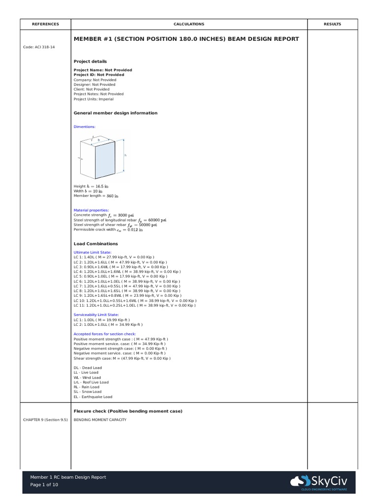 Member Reinforced Concrete Beam Design Report (ACI-318) | PDF | Bending ...
