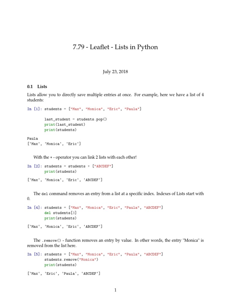 5.1 Leaflet - Lists in Python PDF | PDF | Computer Programming ...