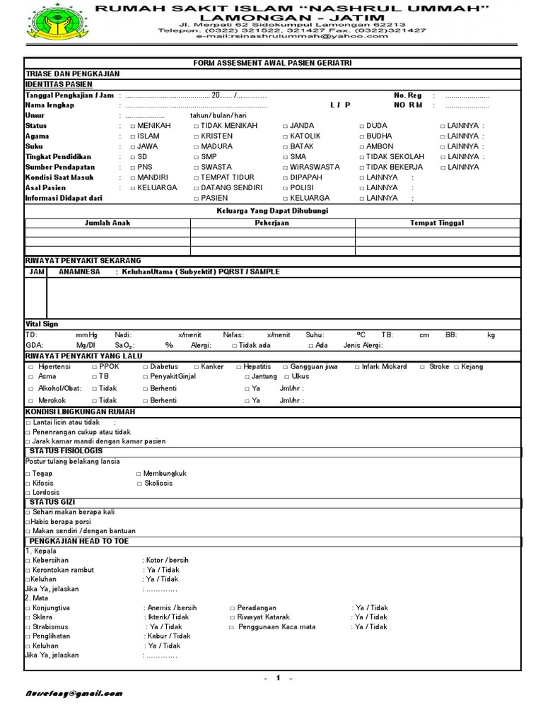 Form Assesment Pengkajian Poli Geriatri | PDF