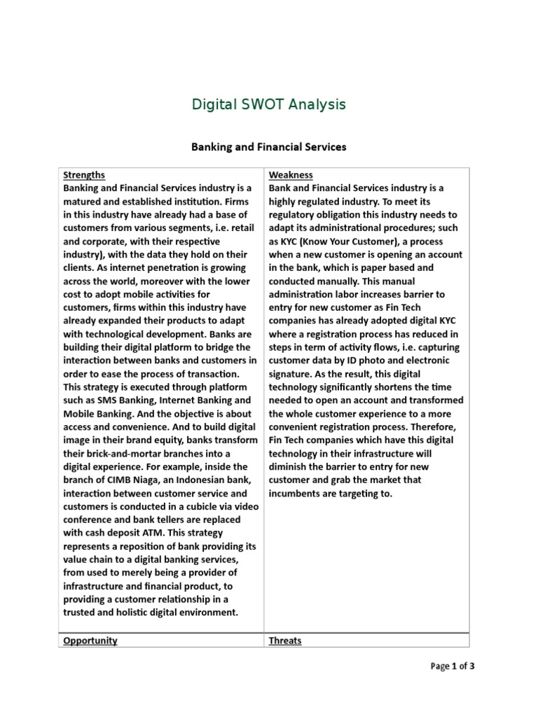 Digital SWOT Analysis in Banking | PDF | Banks | Analytics