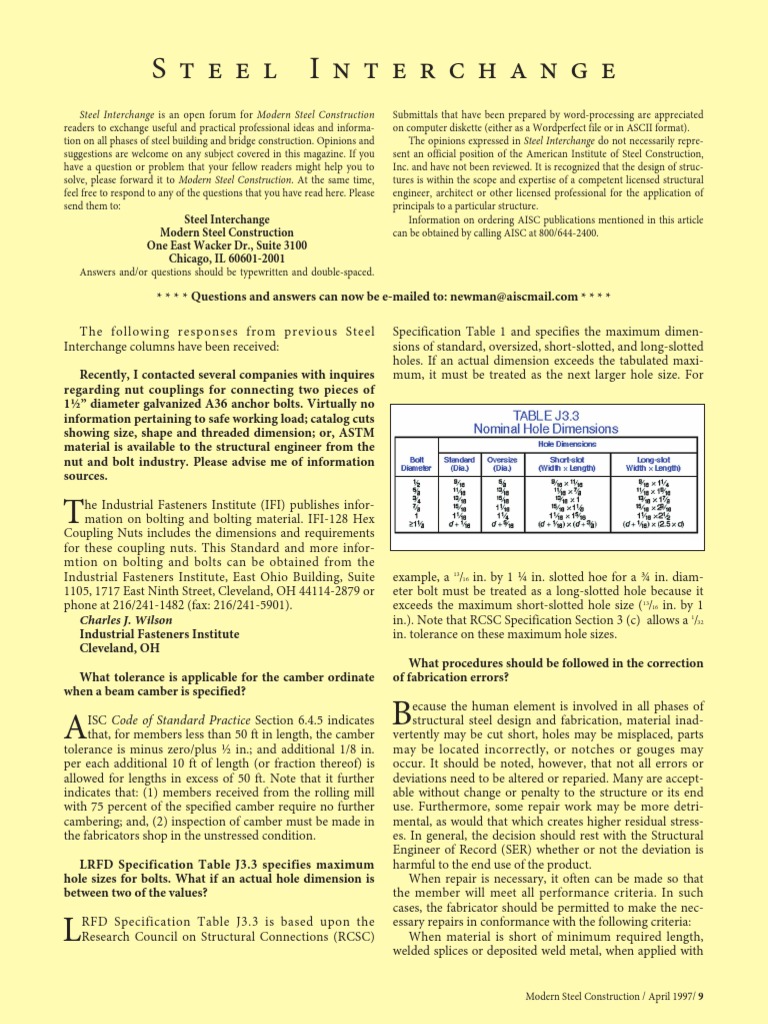Aisc Standard Hole | PDF | Screw | Structural Steel