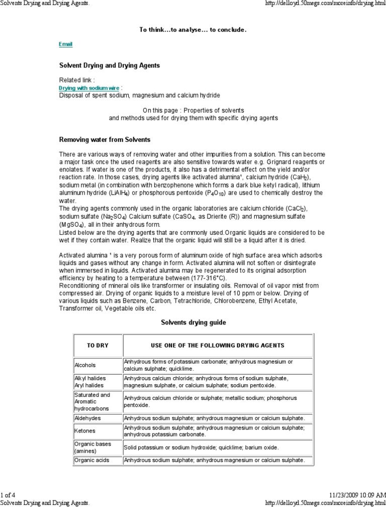Solvent Drying and Drying Agents | PDF | Solvent | Sodium